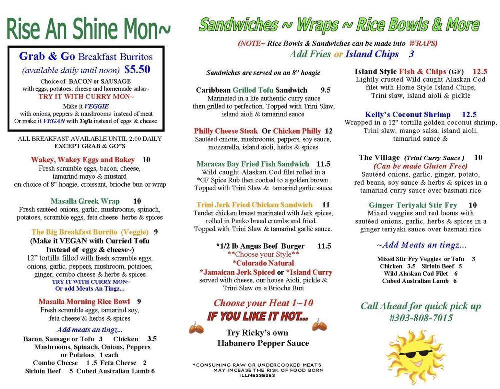 Menu at Rickys Island Style Cafe, Evergreen