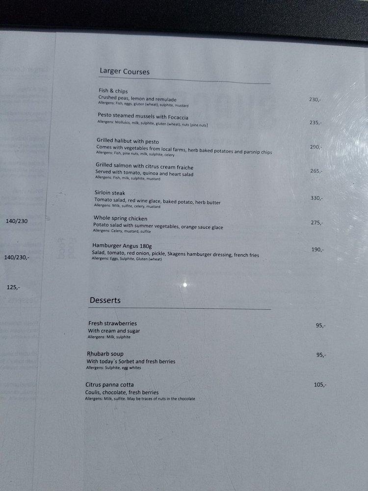 Menu at Skagen Restaurant, Stavanger