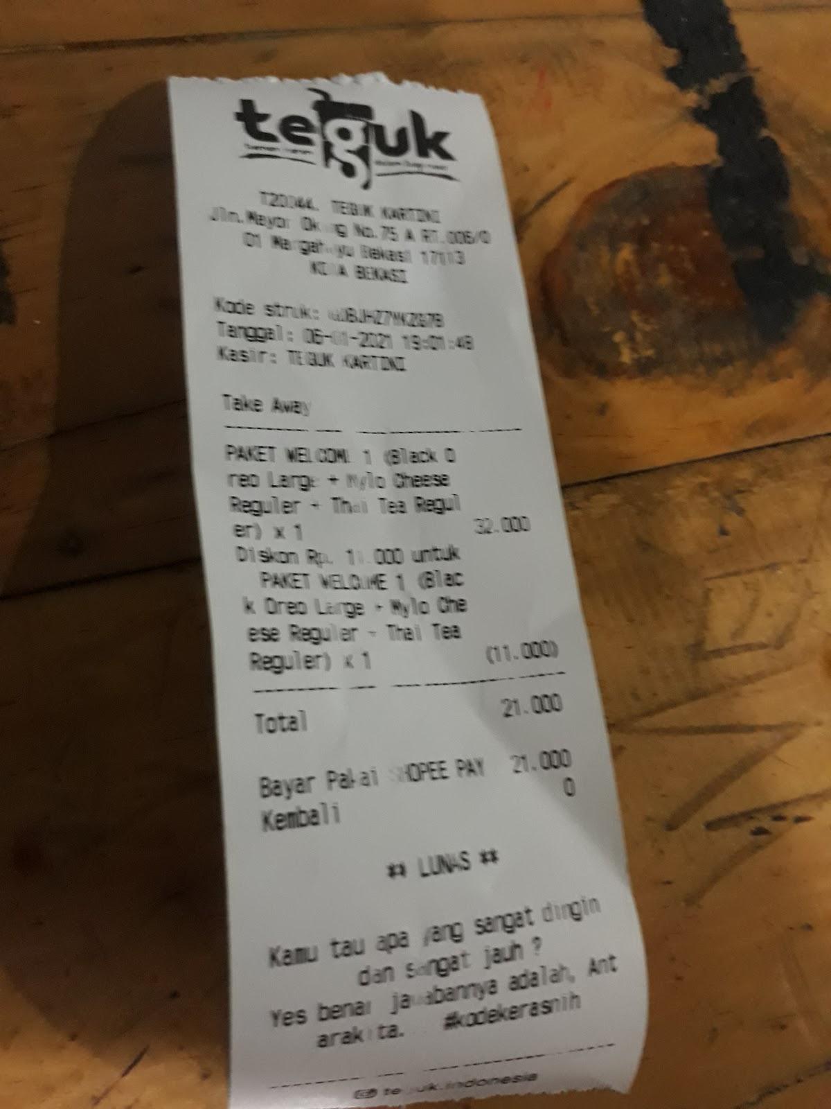 Menu at TEGUK - Kartini cafe, Bekasi Regency