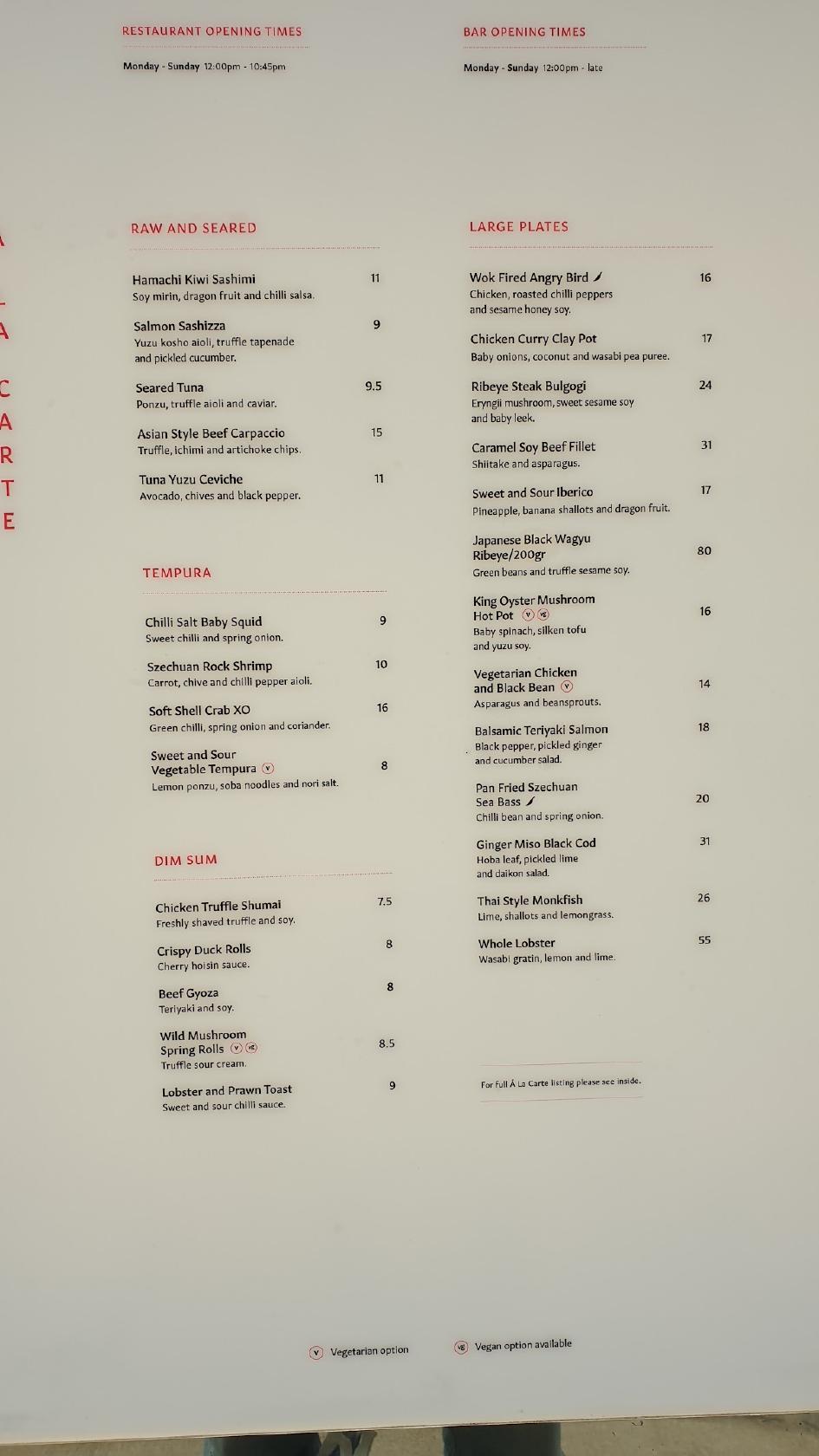 Menu at Tattu Edinburgh pub & bar, Edinburgh