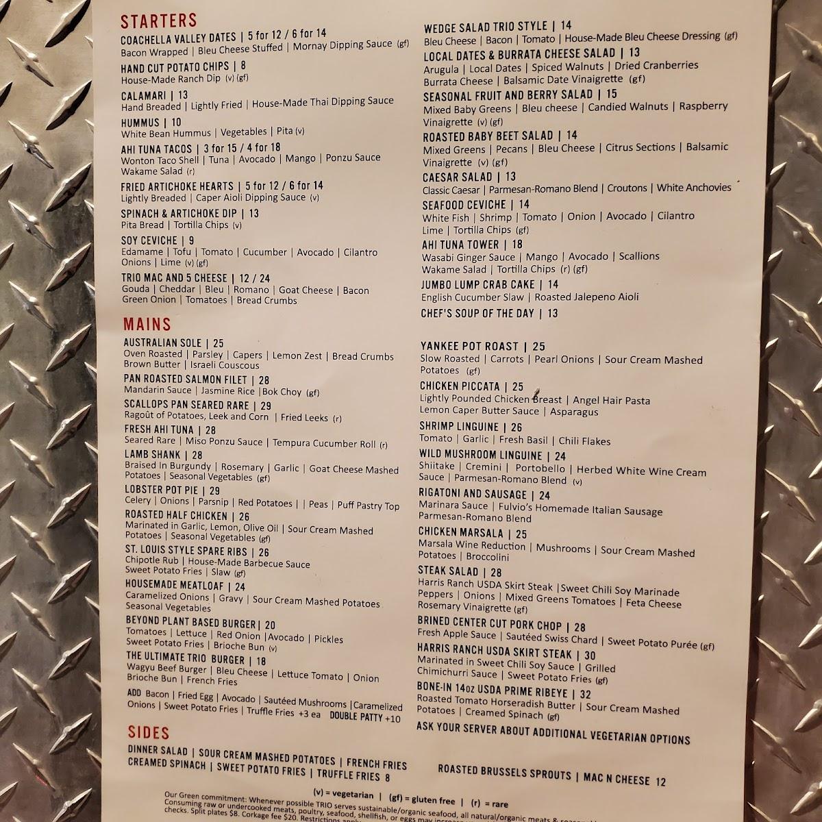 Menu at Trio Restaurant, Palm Springs, 707 N Palm Canyon Dr
