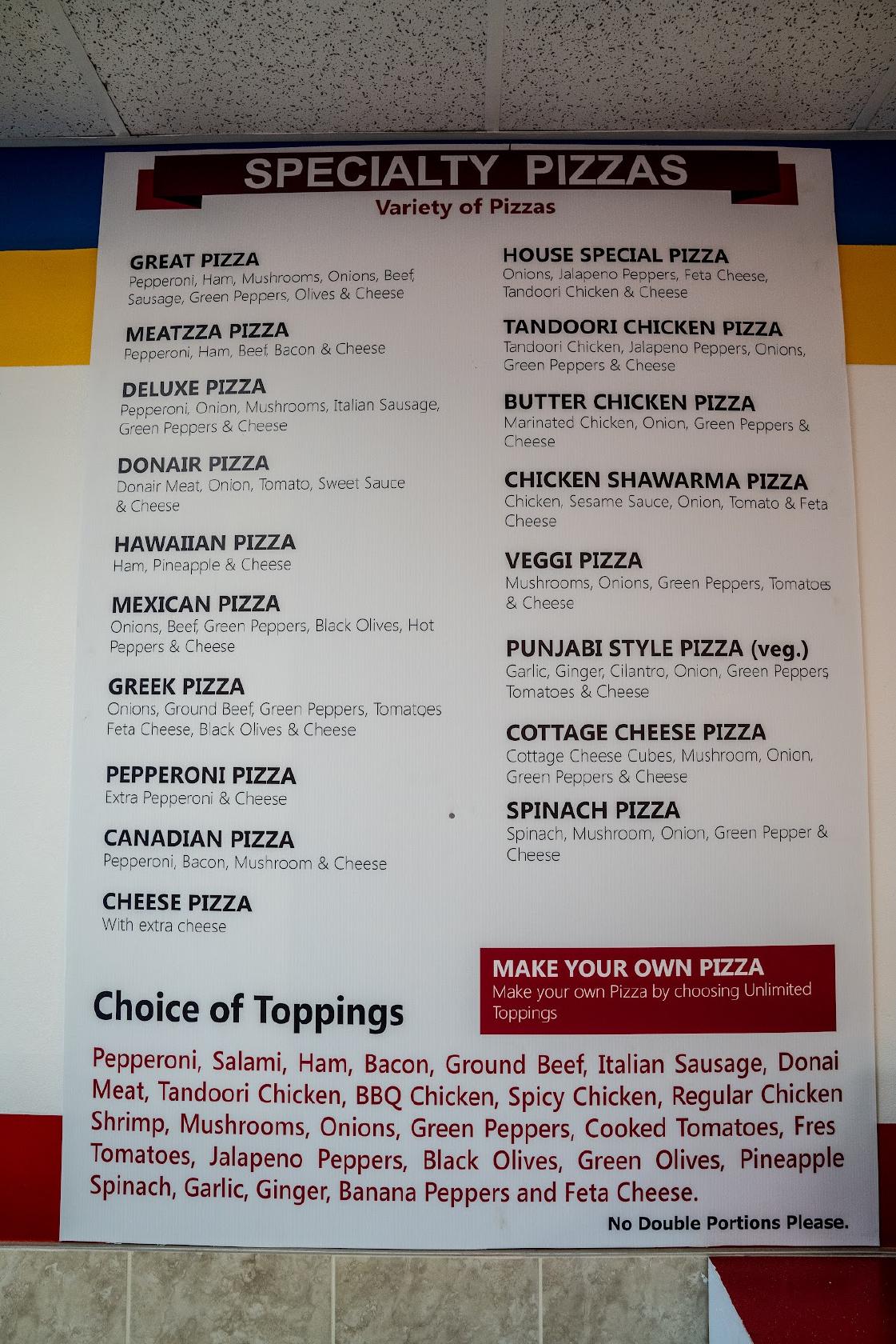 Menu at Great Canadian Pizza - Butter Chicken Hut restaurant, Calgary ...