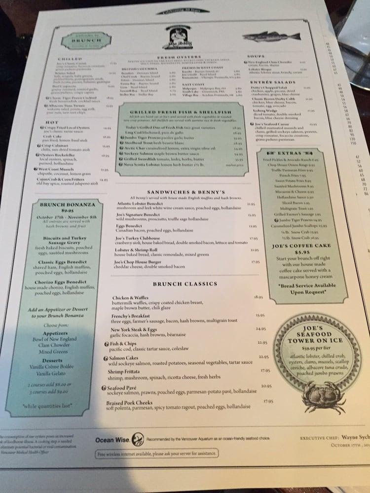 Menu at Joe Fortes Seafood & Chop House steakhouse, Vancouver, 777 ...