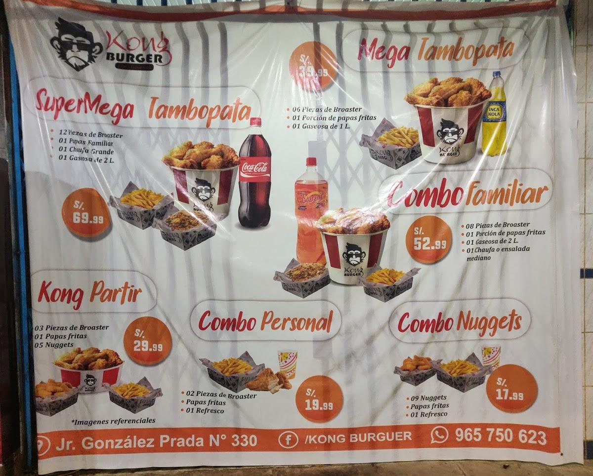 Menu at KONG BURGER restaurant, Puerto Maldonado