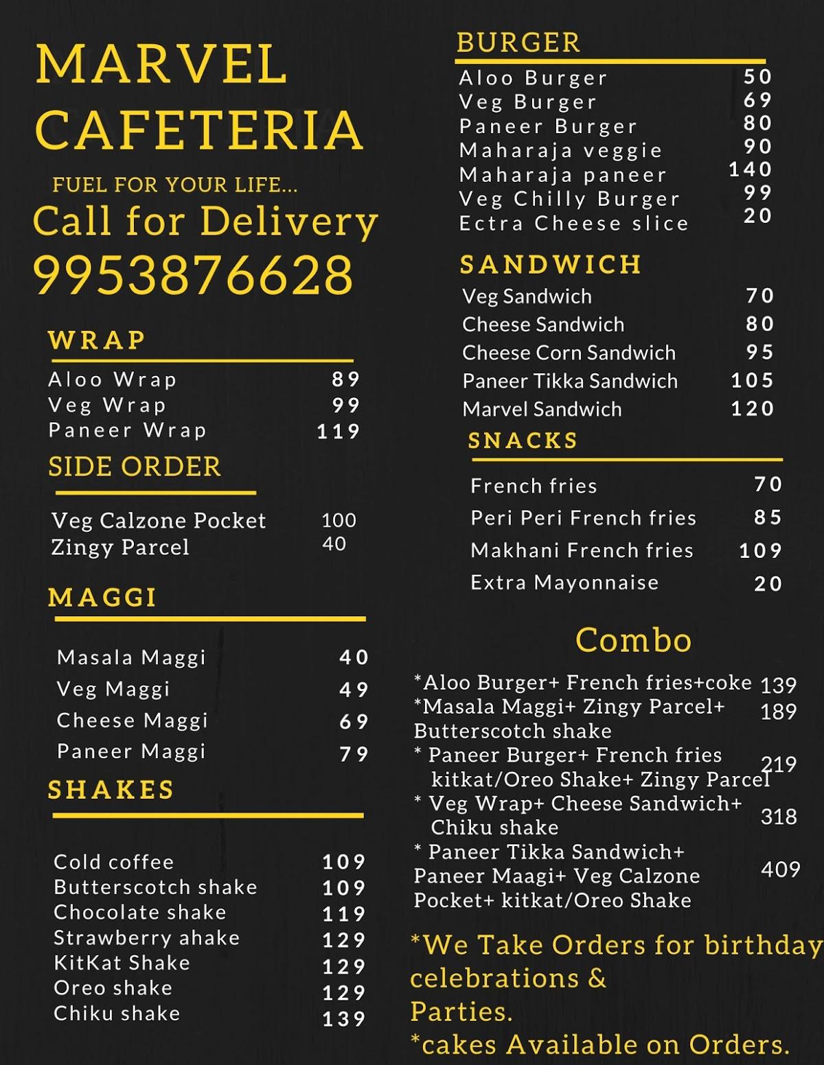 Menu at Marvel Cafeteria, Ghaziabad