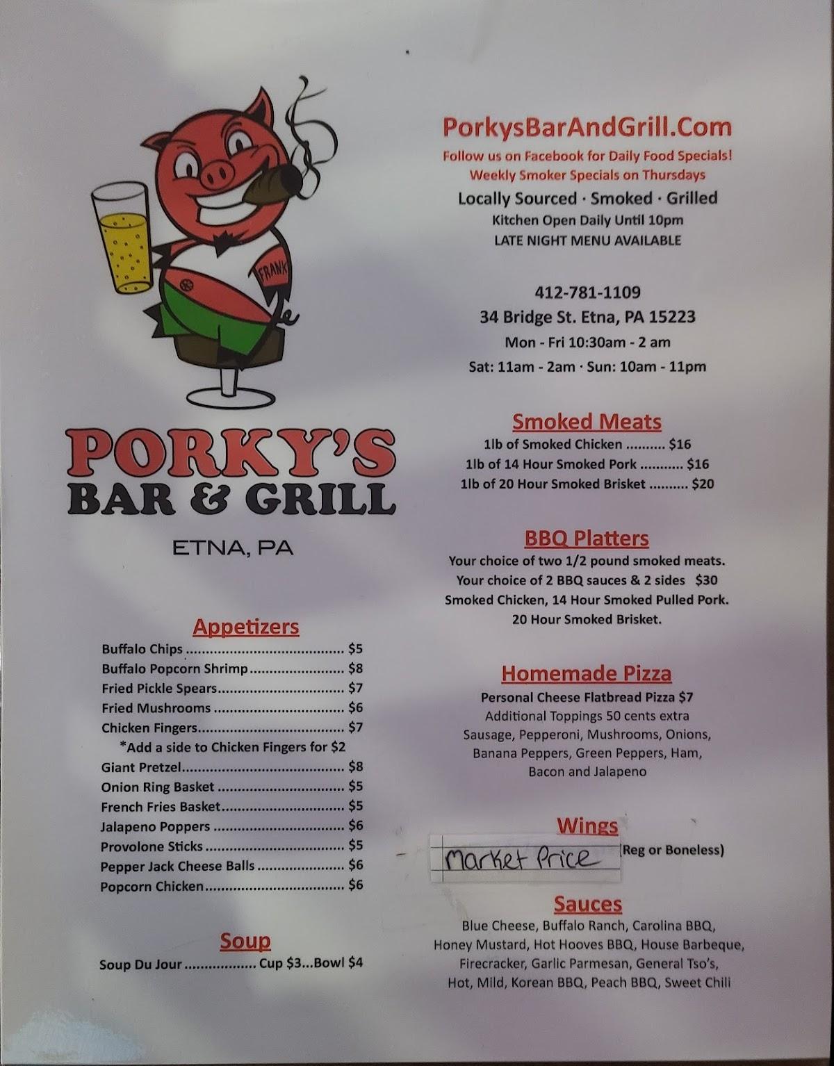 Menu at Porkys Bar And Grill, Etna