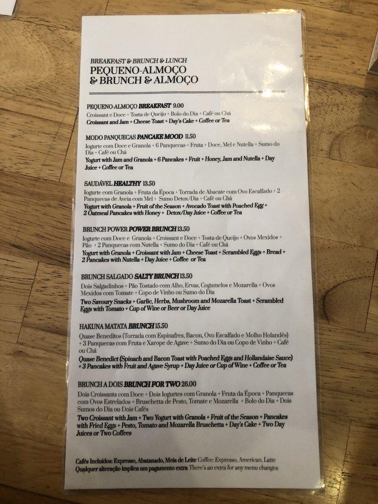 Menu at Quase Café, Lisbon