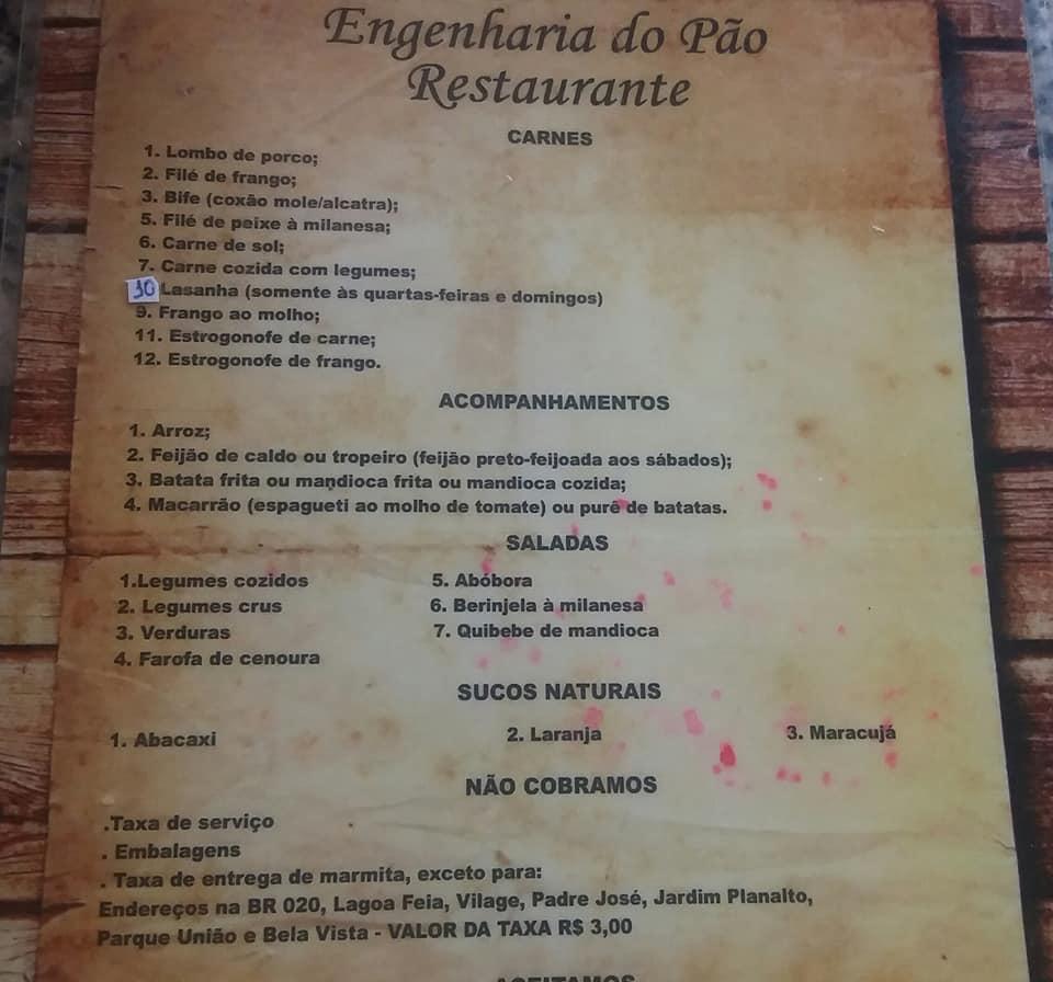 Menu at Restaurante Engenharia Do Pão, Formosa