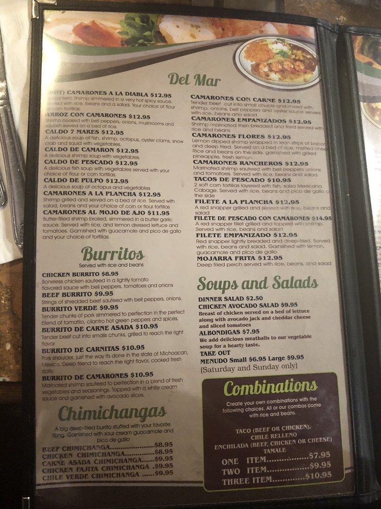 Menu at Ruben's Mexican Restaurant, Bakersfield