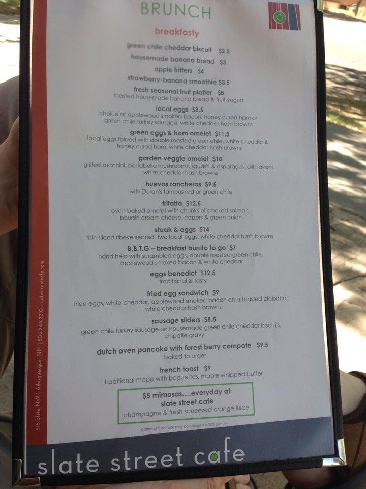 Menu at Slate Street Cafe, Albuquerque, 515 Slate Ave NW