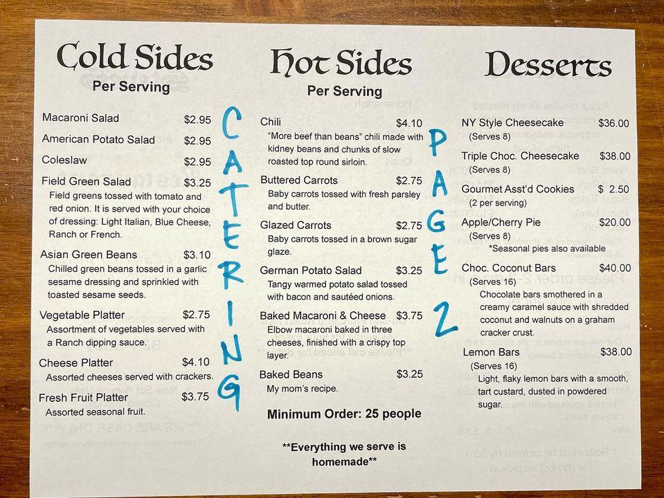 Menu at Steve's Pig & Ox Roast restaurant, Lackawanna
