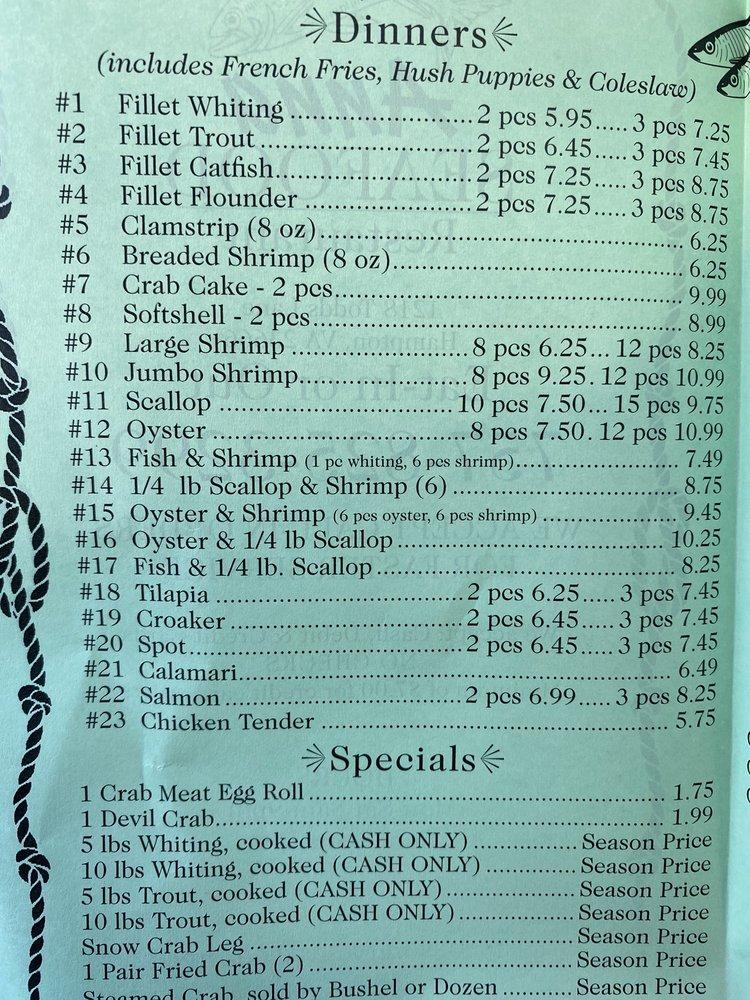 Menu at Anna Seafood restaurant, Hampton