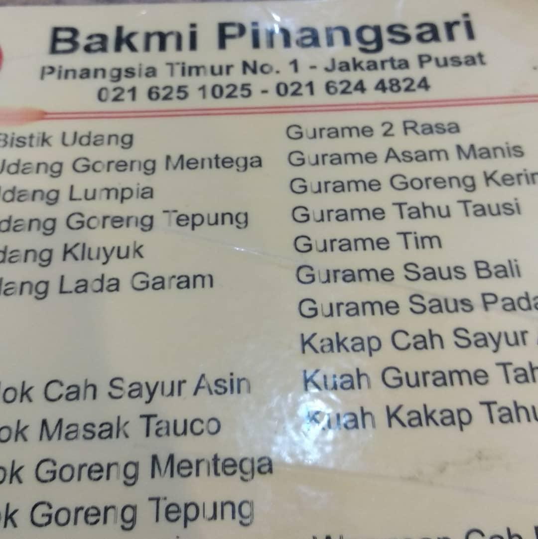 Menu at Bakmi Pinangsari restaurant, Jakarta, Jl. Pinangsia Tim. No.1 4