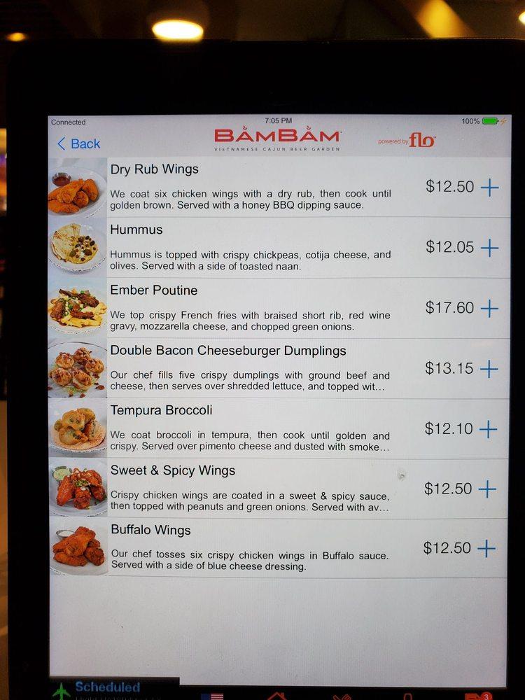 Menu at Bam Bam restaurant, Houston