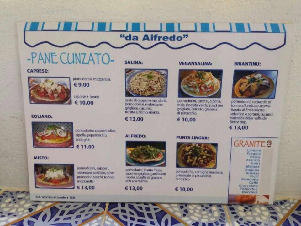 Menu at Da Alfredo pub & bar, Santa Marina Salina