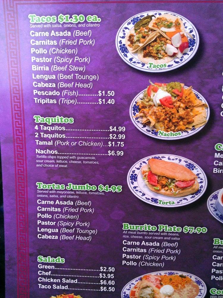 Menu at Don Chico's restaurant, Oregon City