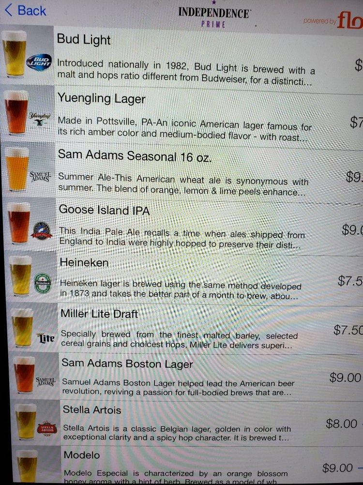 Menu at Independence Prime pub & bar, Philadelphia, Essington Ave