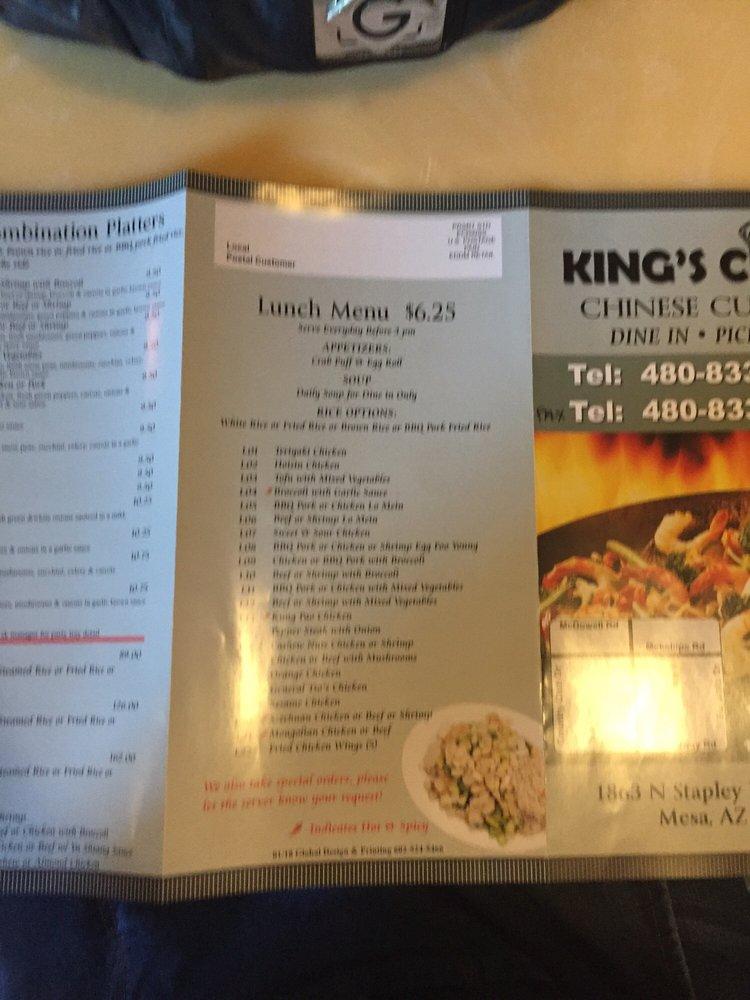 Menu at King's Chef Chinese Food restaurant, Mesa
