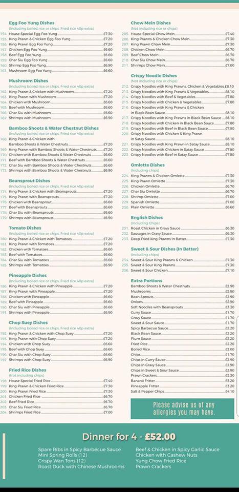 Menu at Sea Palace Chinese Takeaway fast food, Whitley Bay