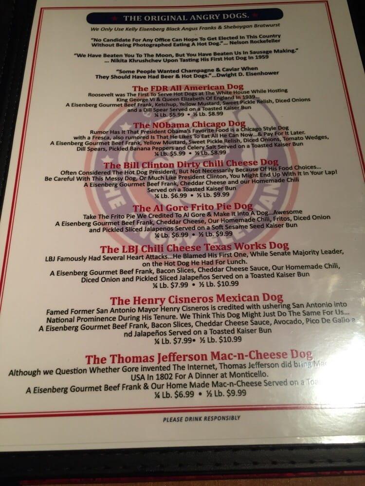 Menu at The Angry Elephant pub & bar, San Antonio, US-281 #107
