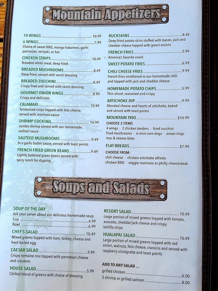 Menu at Hualapai Mountain Resort pub & bar, USA