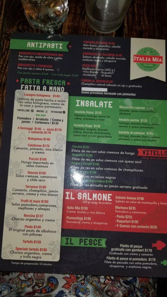 Menu at Italia Mia pizzeria, Zapopan