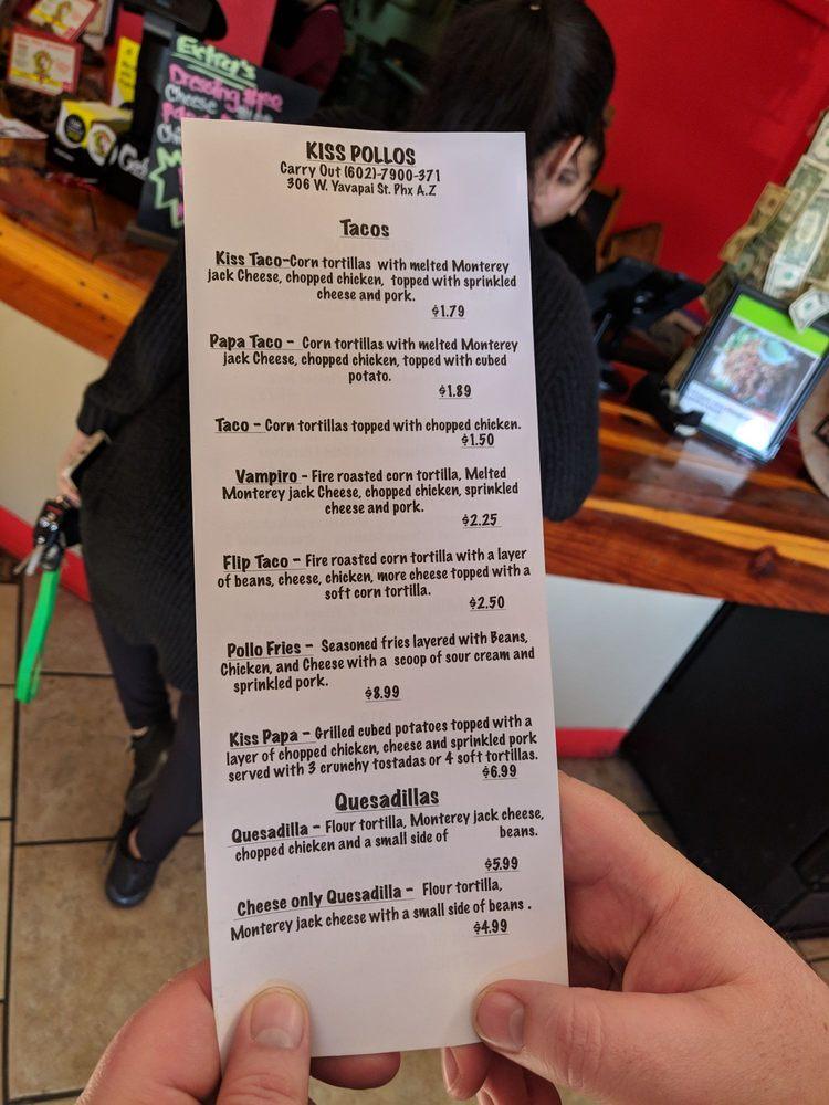 Menu at Kiss Pollos Estilo Sinaloa restaurant, Phoenix