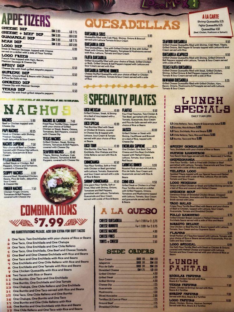 Menu at Loco Mex Authentic Mexican Restaurant, Jacksonville