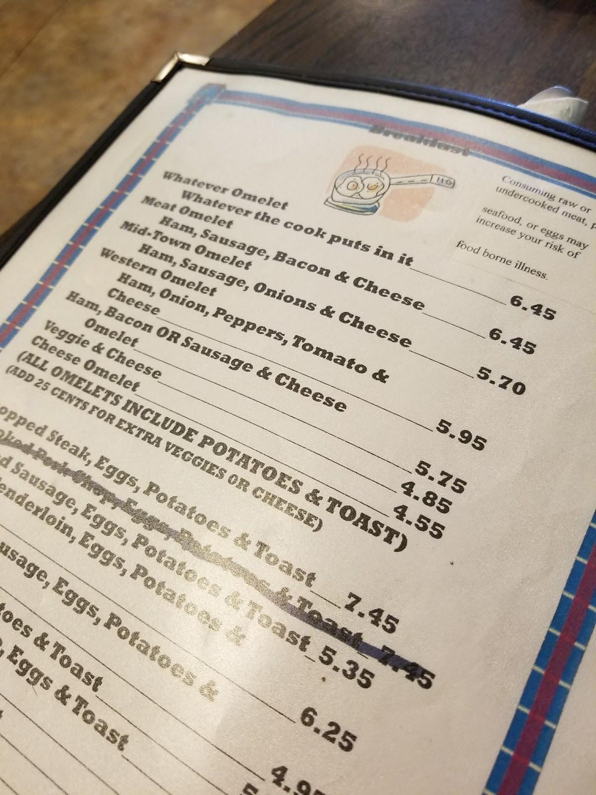 Menu at Midtown Diner restaurant, New Point