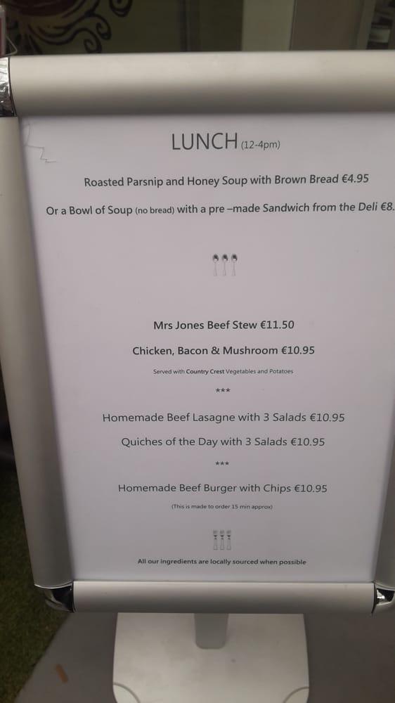 Menu at Mrs Jones Kitchen cafe, Dublin