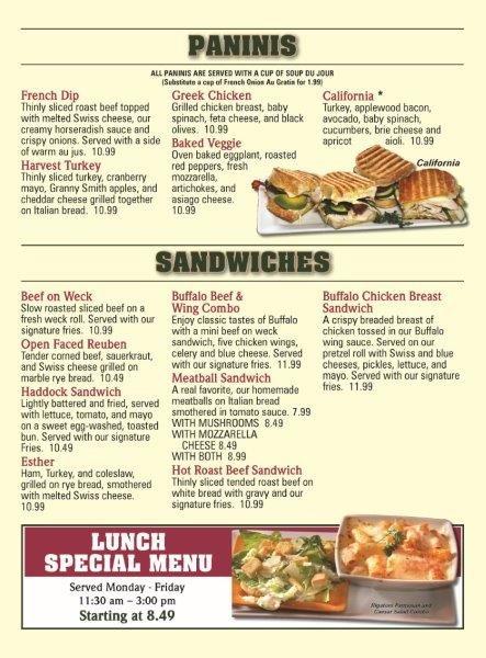 Menu at Pane's Restaurant, North Tonawanda