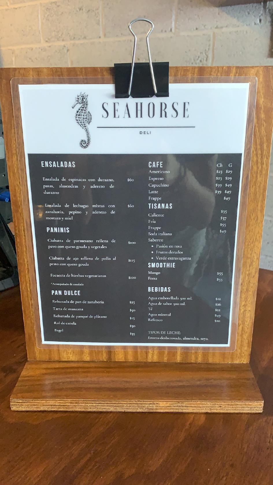 Menu at Seahorse Deli cafe, Puerto Vallarta