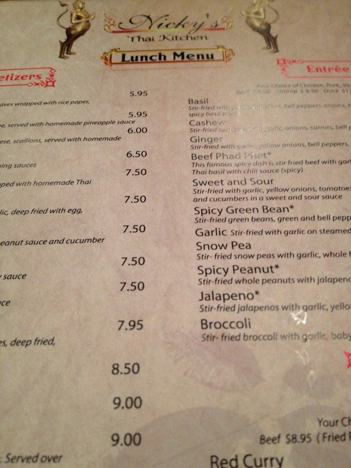Menu at Nicky's Thai Kitchen restaurant, Pittsburgh, 903 Penn Ave