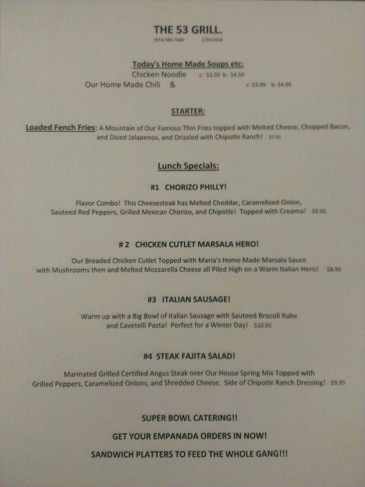 Menu at The 53 Grill cafe, Denville