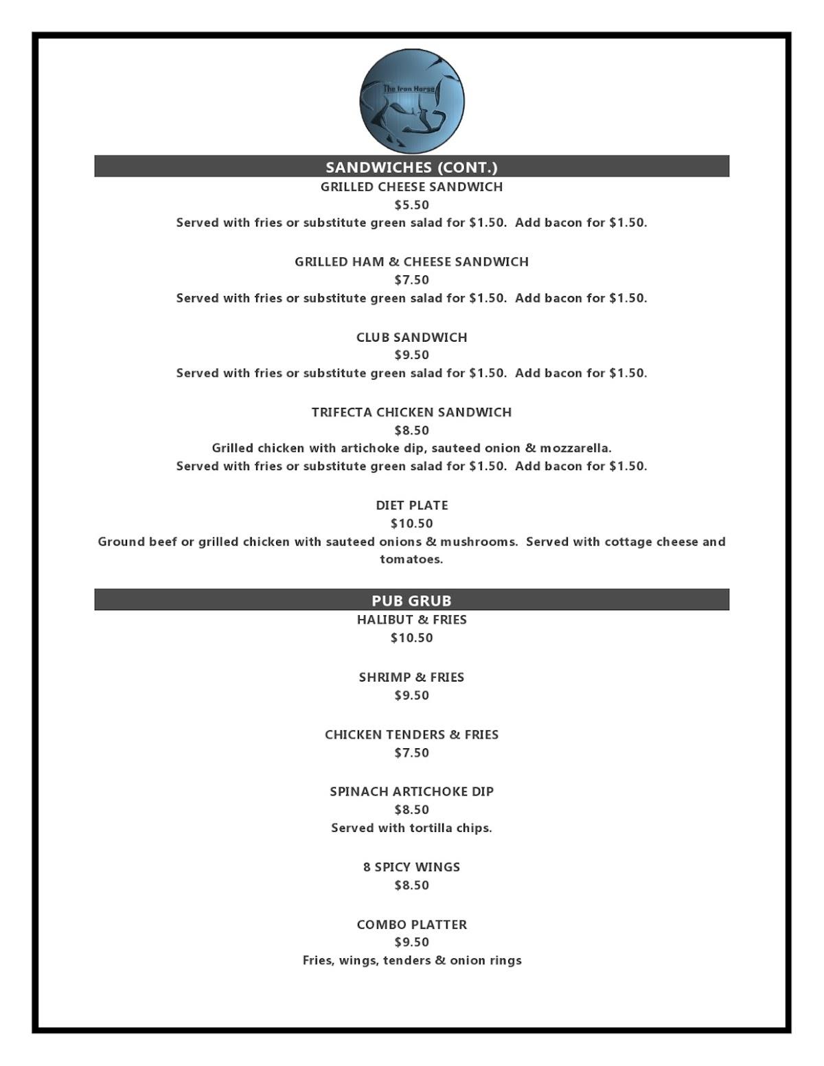 Menu at The Thirsty Horse pub & bar, South Ogden
