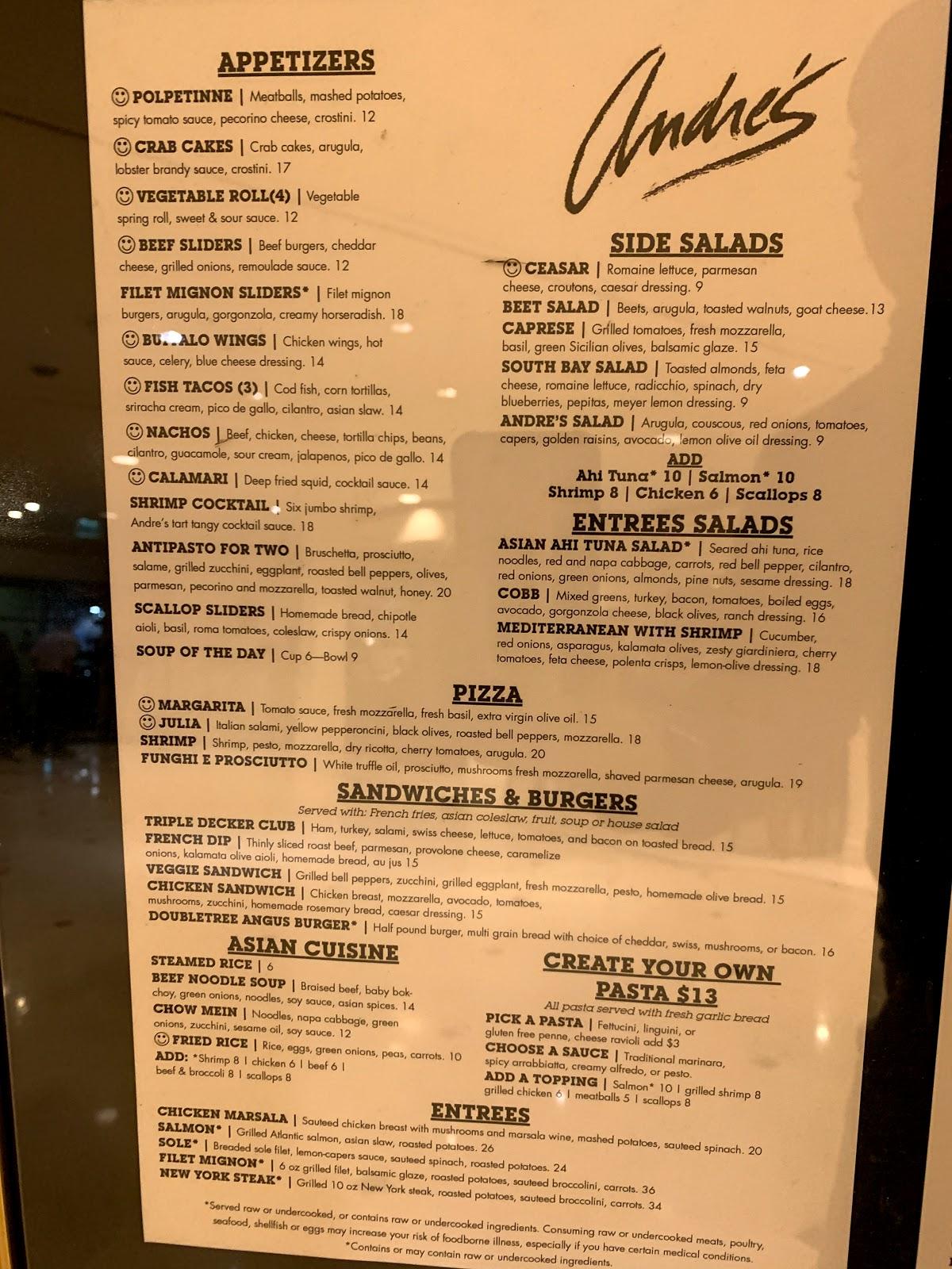 Menu at Andre's Restaurant/Vintage Lounge Bar, Torrance