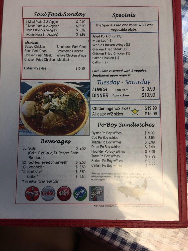 Menu at Bayseas Catfish House restaurant, San Antonio, Nacogdoches Rd