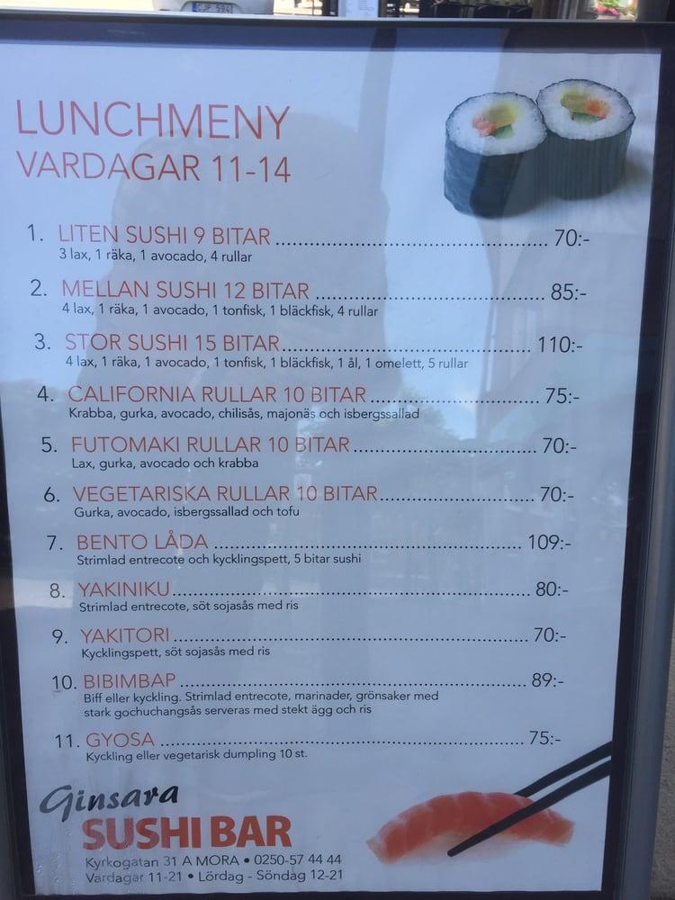 Menu at Ginsara sushi bar Mora, Mora