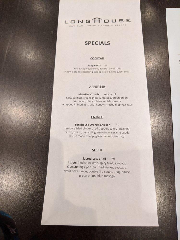 Menu at Longhouse restaurant, Ridgefield