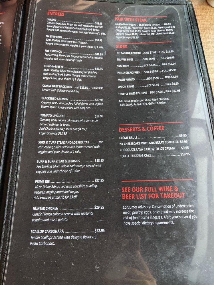 Menu at Medium Rare Steakhouse + Bar, Edmonton