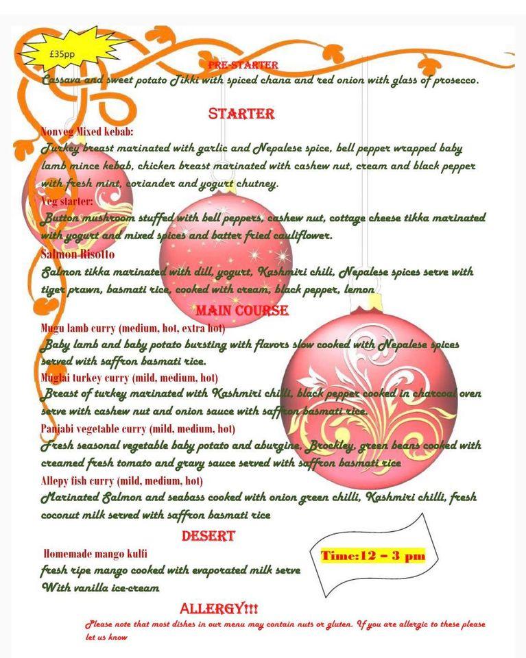 Menu at The Himalayan Spice restaurant, Liskeard