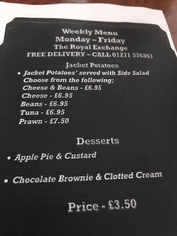 Menu at The Royal Exchange pub & bar, Barnstaple