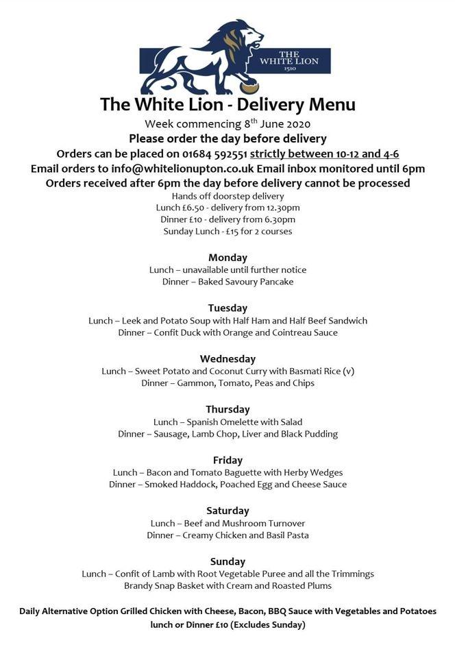 Menu at White Lion Hotel pub & bar, Upton upon Severn