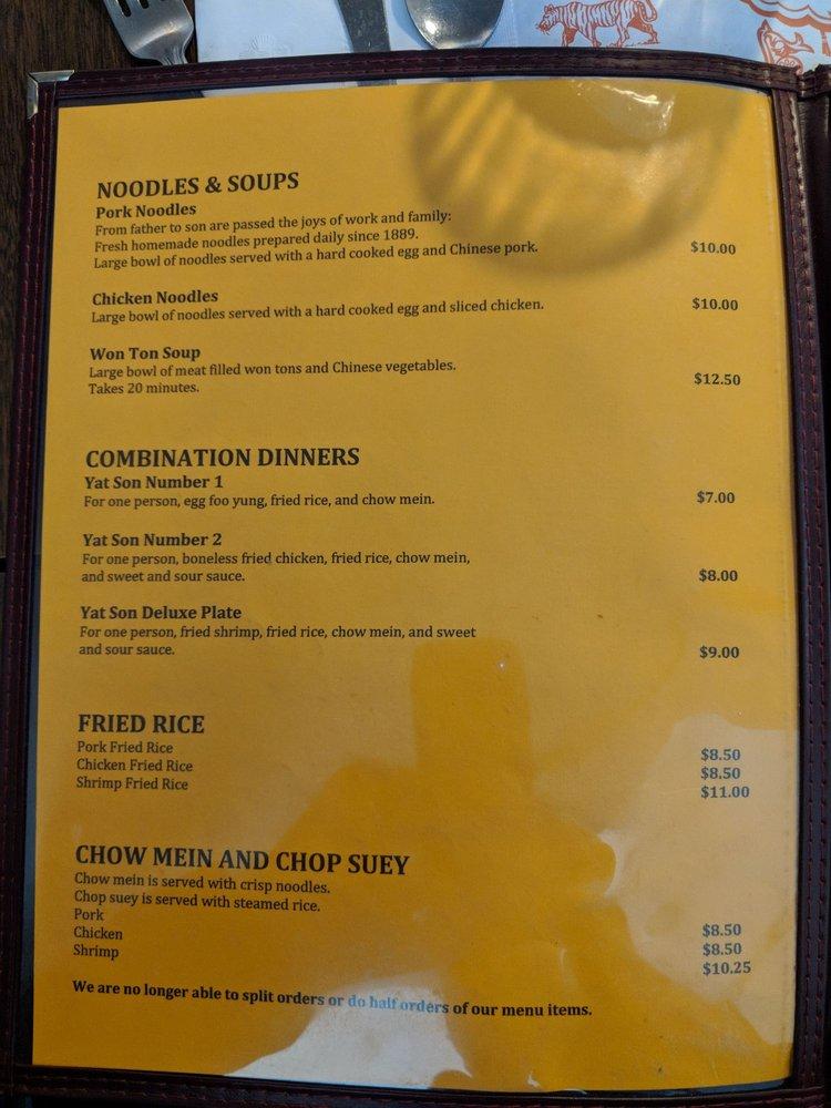 Menu at Yat Son Restaurant, East Helena