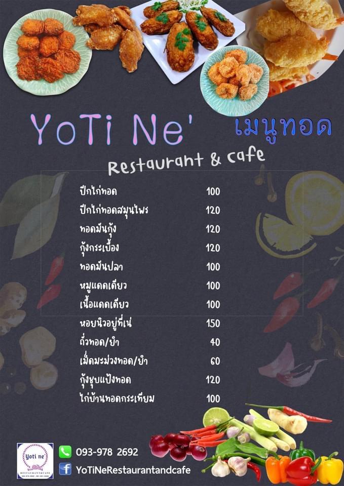 Menu at YoTi Ne' & Restaurant & Cafe, Bang Khu Wat