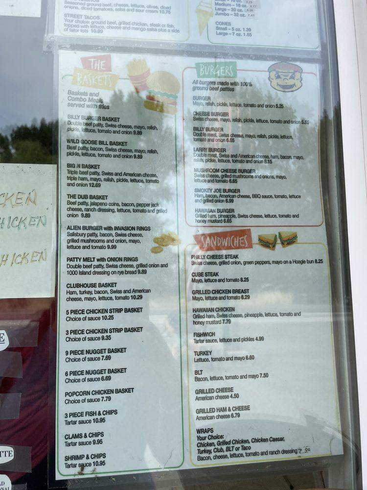 Menu at Billy Burgers Drive Inn fast food, Wilbur