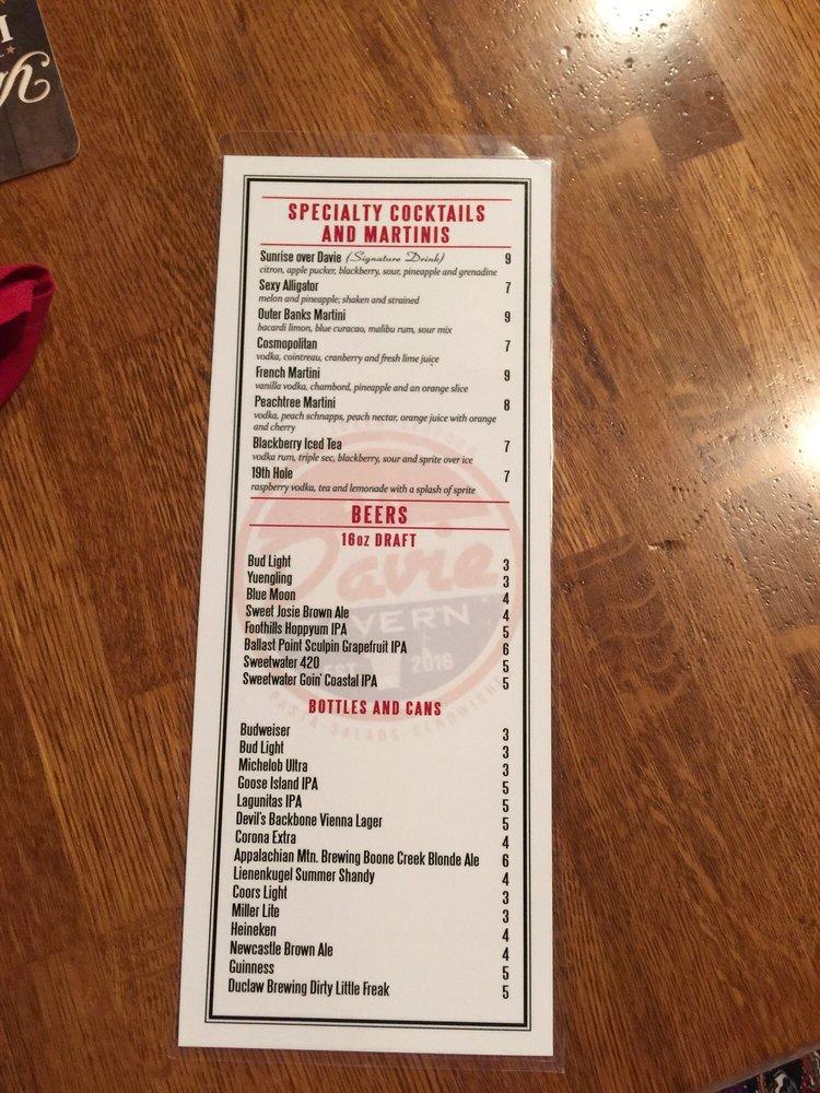 Menu at Davie Tavern pub & bar, Bermuda Run