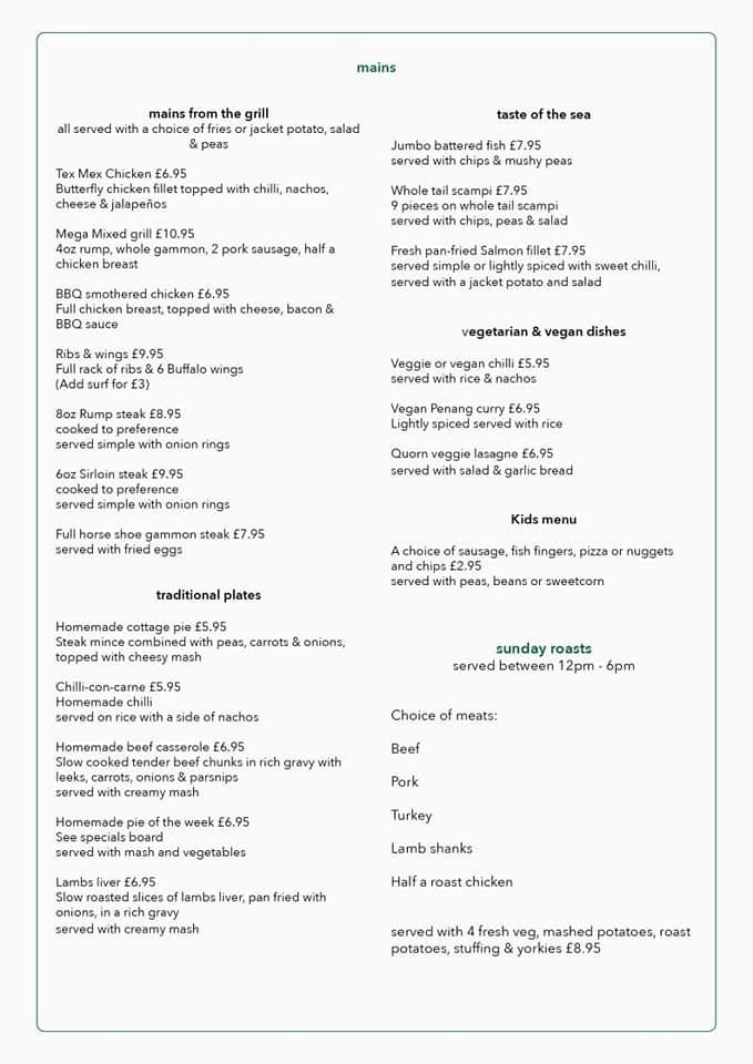 Menu at The Longford Engine pub & bar, Coventry