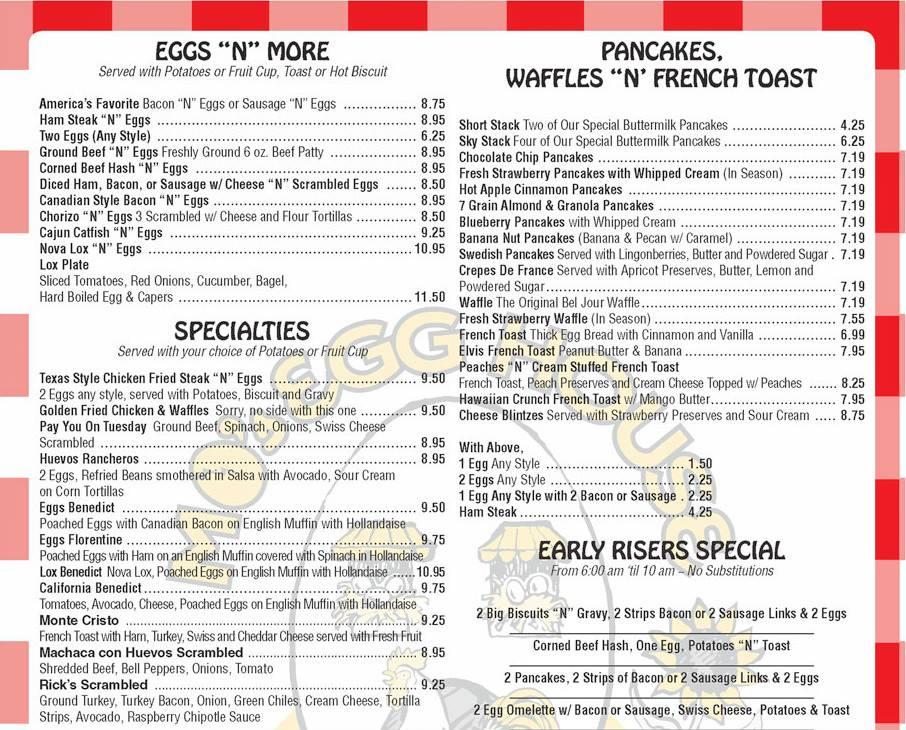 Menu at Mo's Egg House restaurant, Temecula