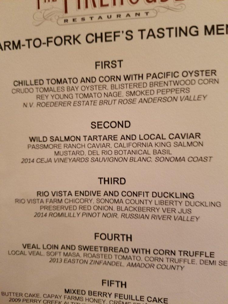 Menu at The Firehouse Restaurant, Sacramento